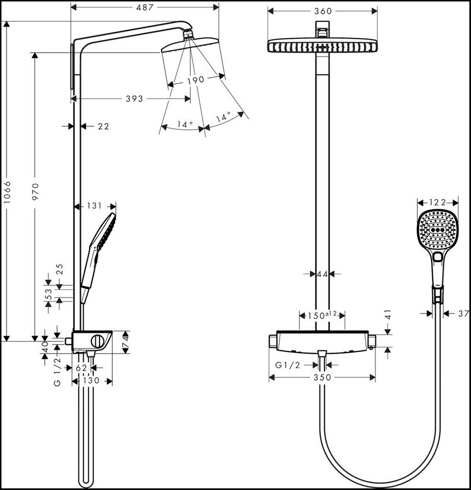 Hansgrohe Duschsystem Raindance E« Höhe 90 Cm 3 Strahlart En Set